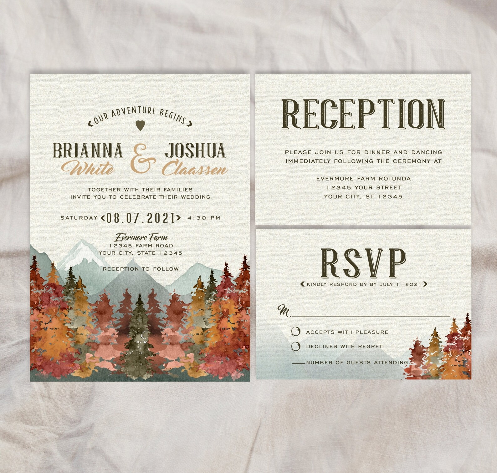Printed Mountains Fall Wedding Invitations, Rustic Wedding, Wilderness ...
