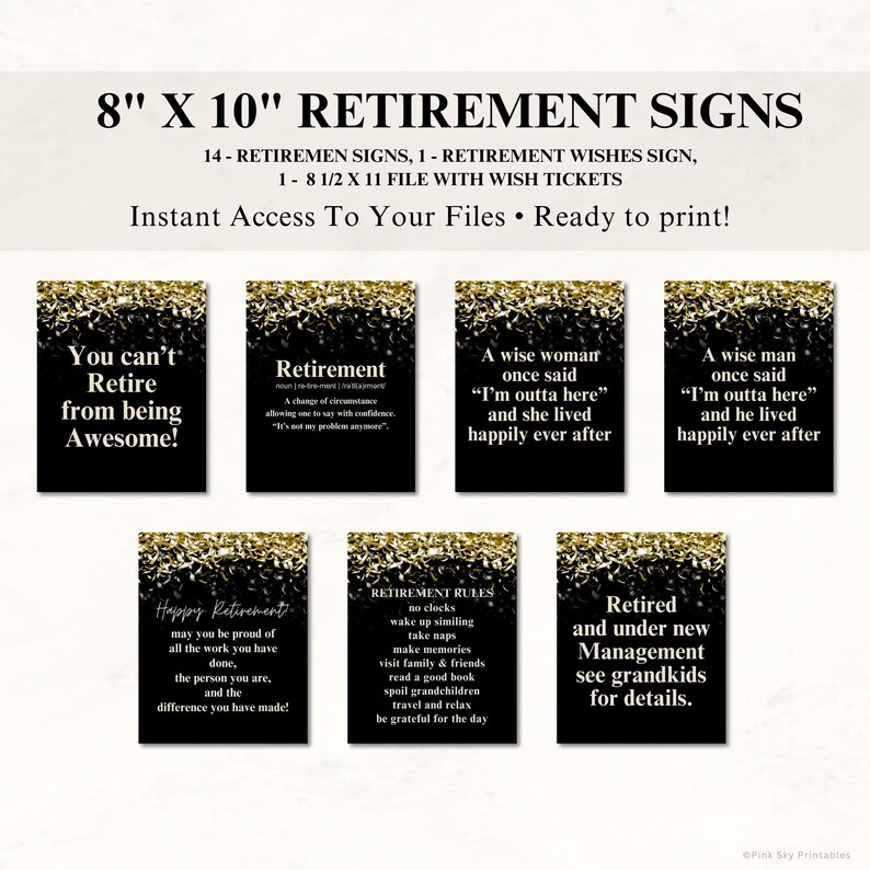 Retirement Party Signs, 8 X 10, INSTANT DOWNLOAD, 14 Fun Signs, 1 ...