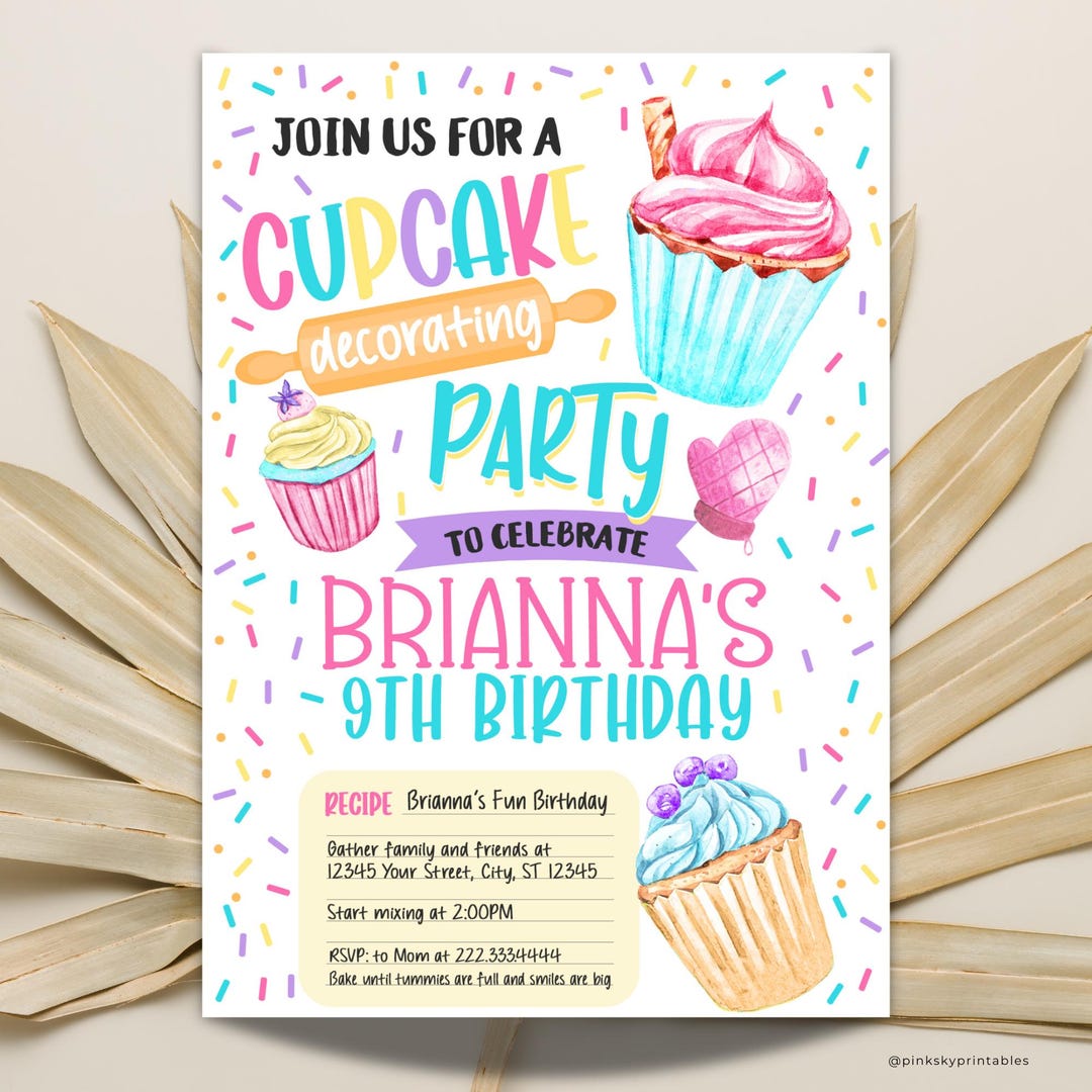Cupcake Birthday Invitation, Cupcake Decorating Party Invitation ...