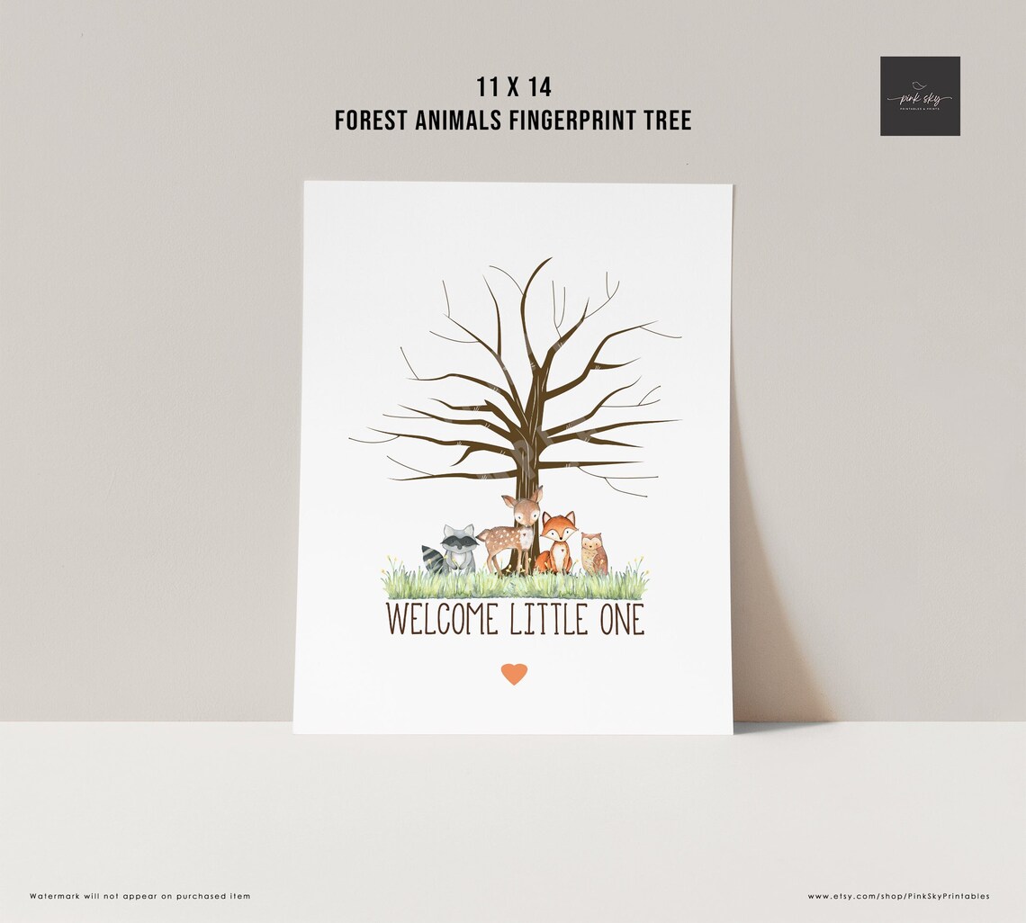 Forest Animals Fingerprint Tree Sign Baby Shower Thumbprint - Etsy