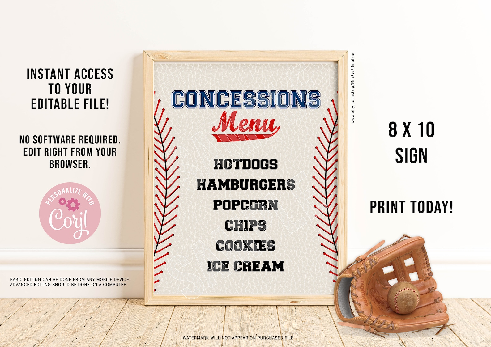 EDITABLE Baseball Concessions Menu Sign, Digital File, Baseball Party ...