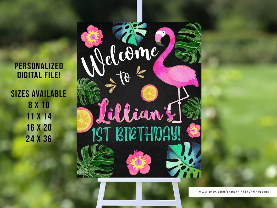 Flamingo Birthday Welcome Sign, Printable File, Poster, Flamingo ...
