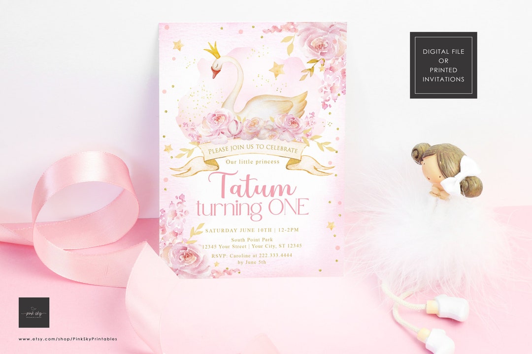 Swan Princess Birthday Party Invitation, Digital or Printed Invitations ...