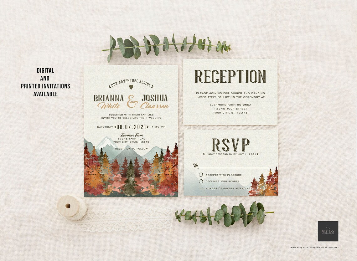 Mountains Fall Wedding Invitation Rustic Wedding Wilderness - Etsy