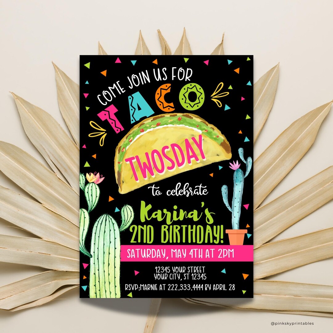 Taco Twosday Birthday Invitations, Printable or Printed Invitations ...