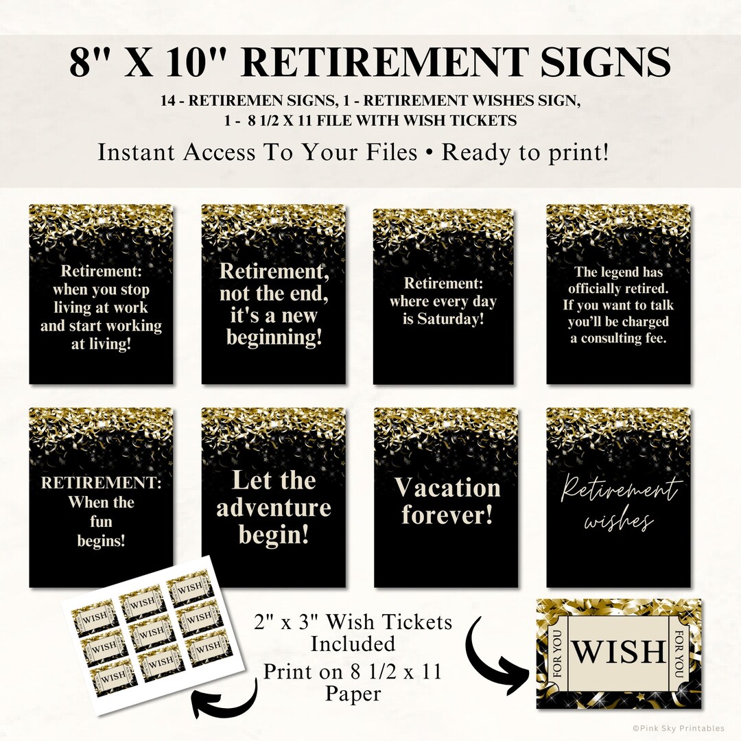 Retirement Party Signs, 8 X 10, INSTANT DOWNLOAD, 14 Fun Signs, 1 ...