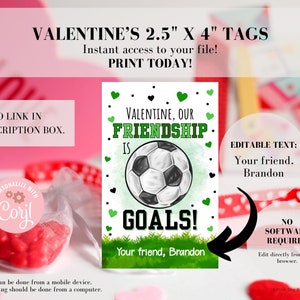 Soccer Valentine Tags, EDITABLE Kids Valentine Cards, Soccer Valentine ...