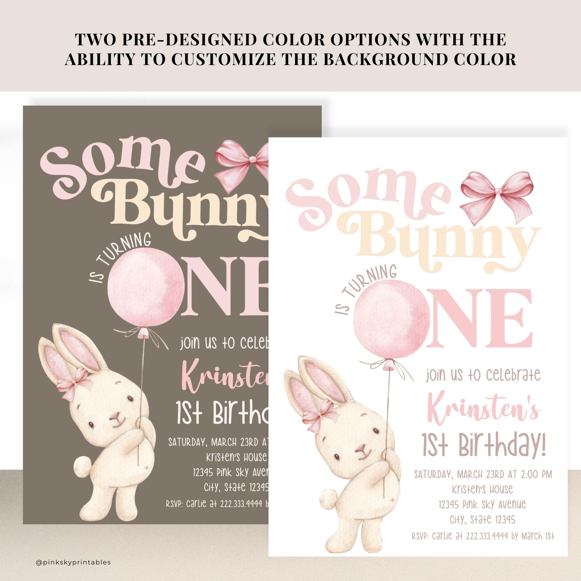 Some Bunny First Birthday Invitation, EDITABLE, Bunny Birthday Party ...