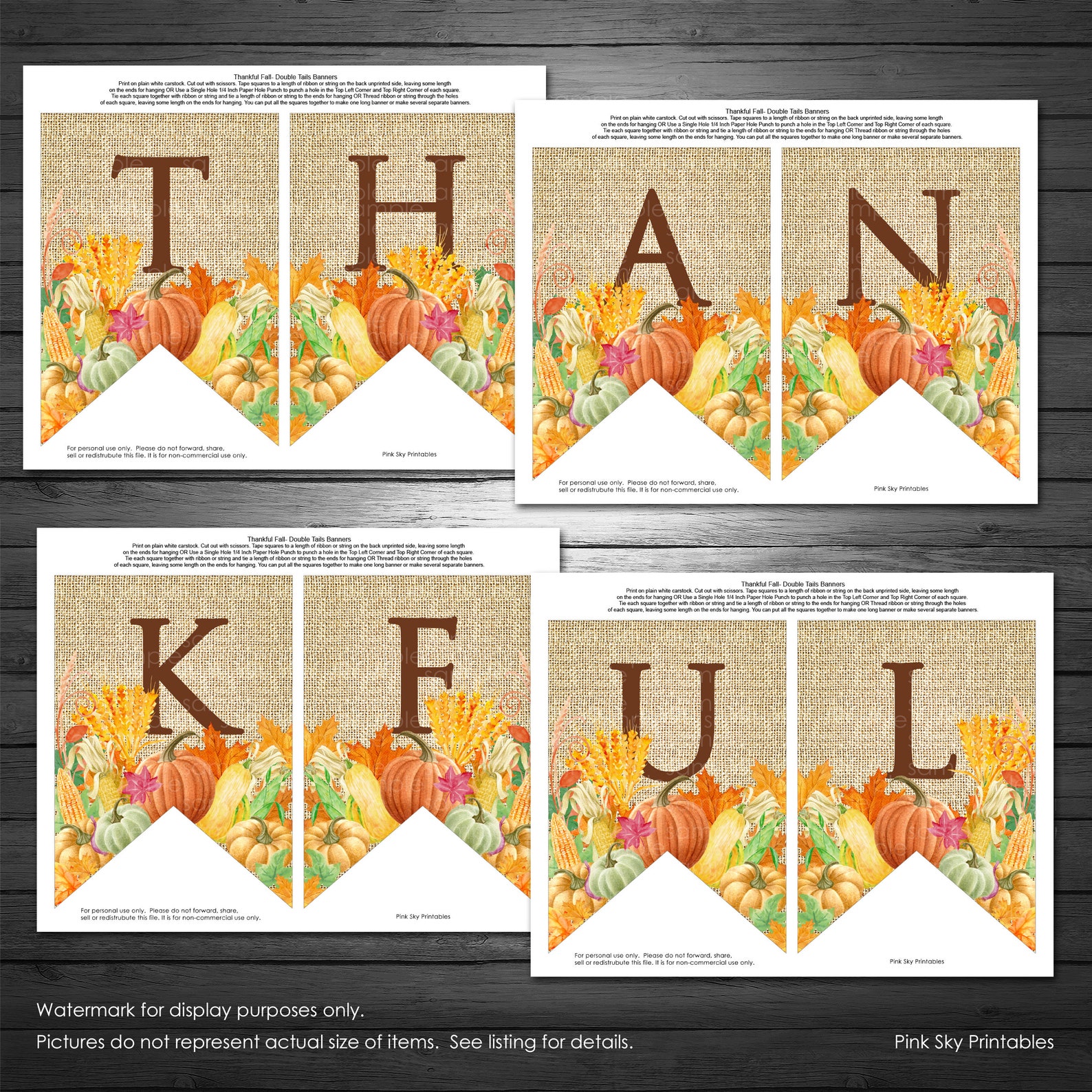 Thankful Fall Banner INSTANT DOWNLOAD Thanksgiving Banner - Etsy