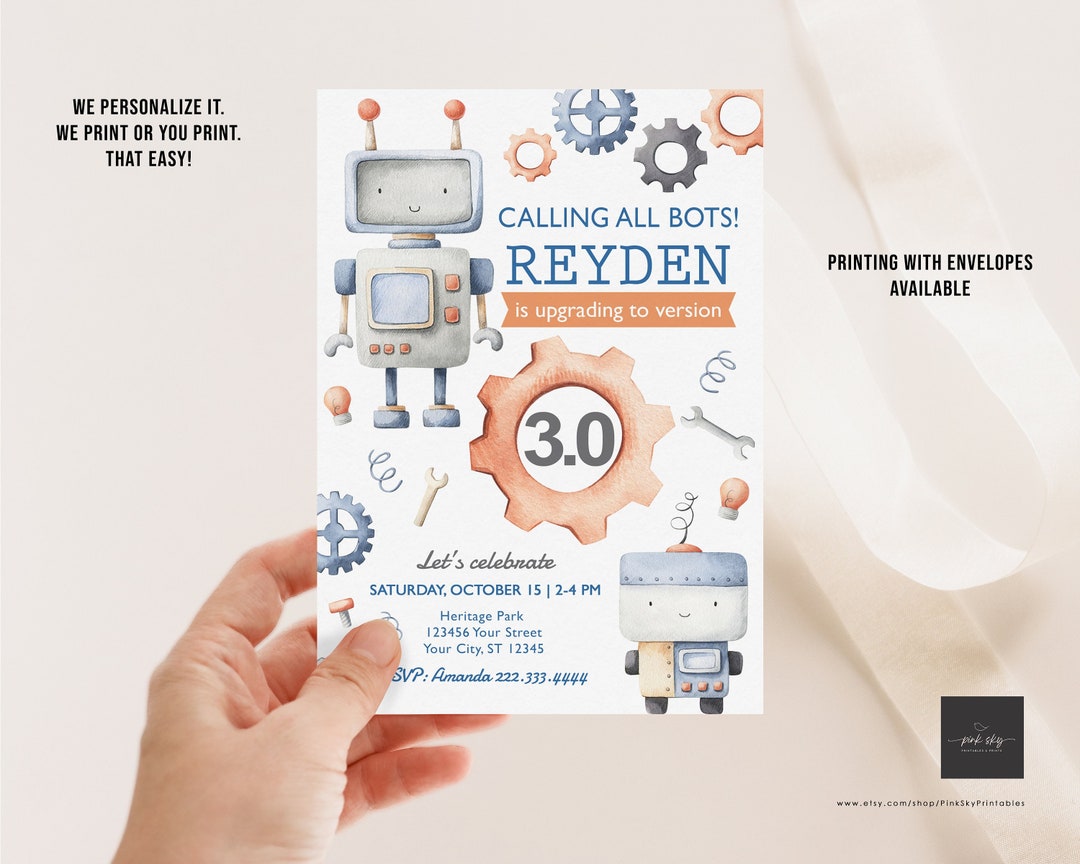 Robots Birthday Invitation Robots Birthday Robot Building - Etsy
