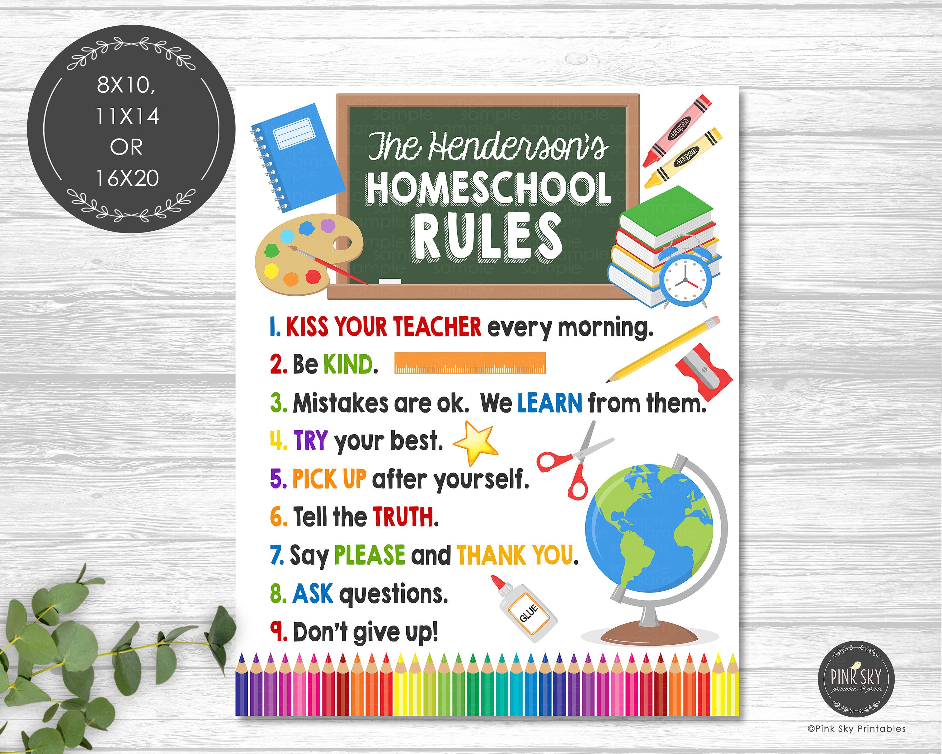 Homeschool Rules Printable Art Boys Homeschool Personalized Print 