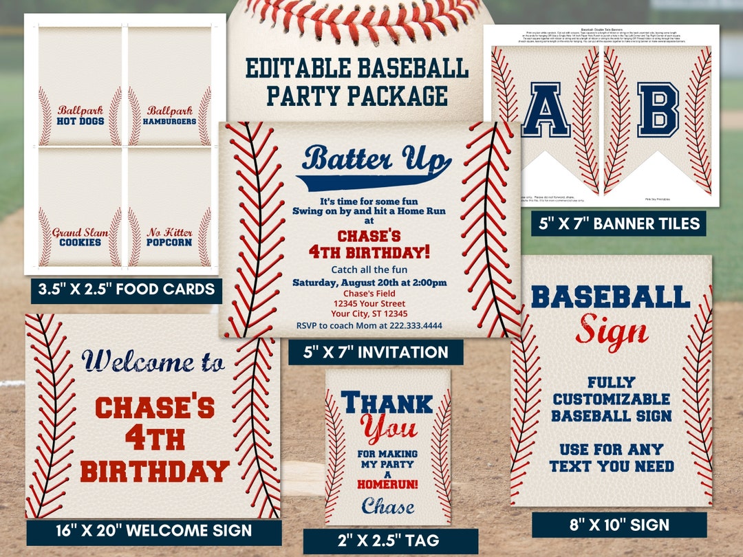 Editable Baseball Birthday Party Package, Baseball Party Decor, Sports ...