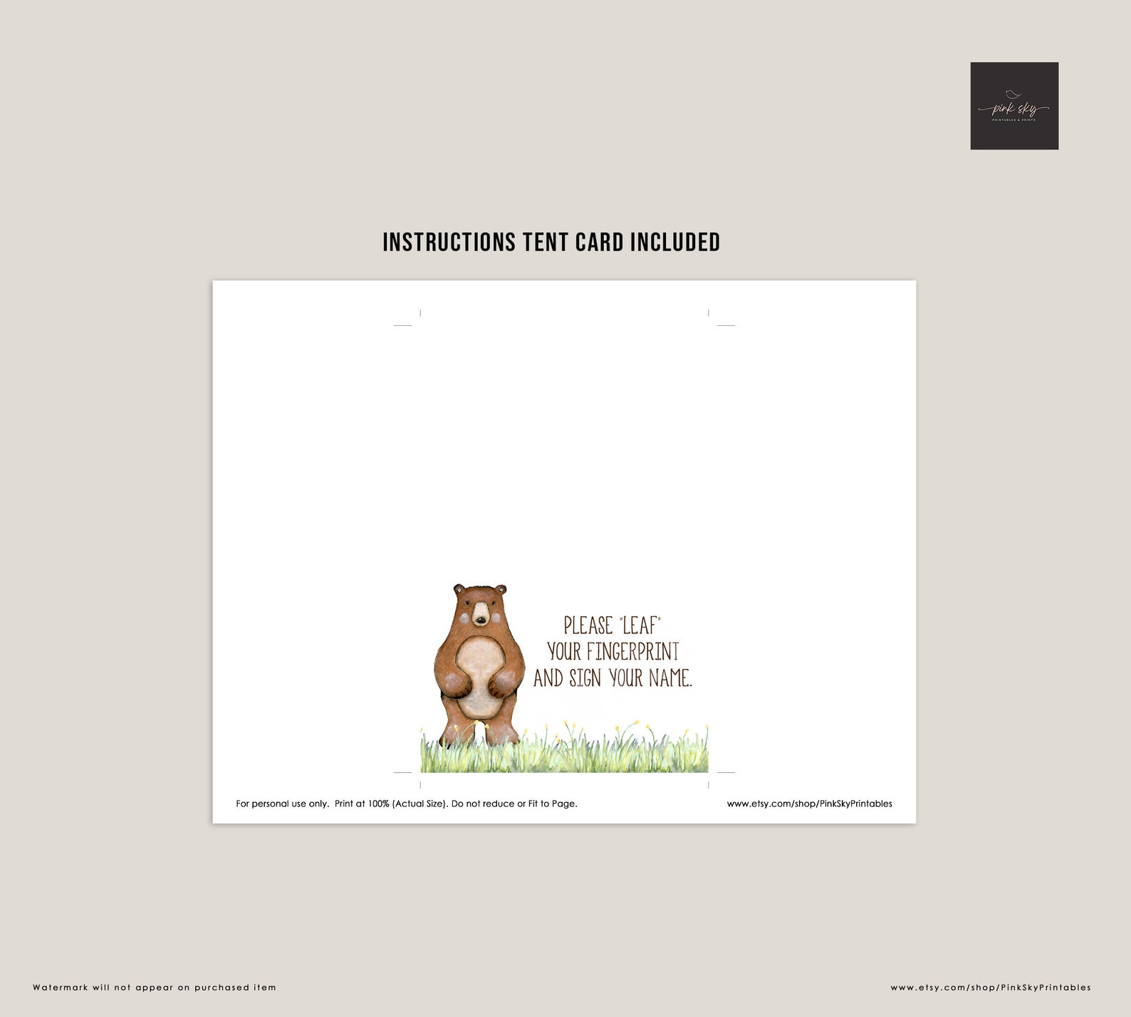 Bear Fingerprint Tree Sign Baby Shower Bear Baby Shower | Etsy