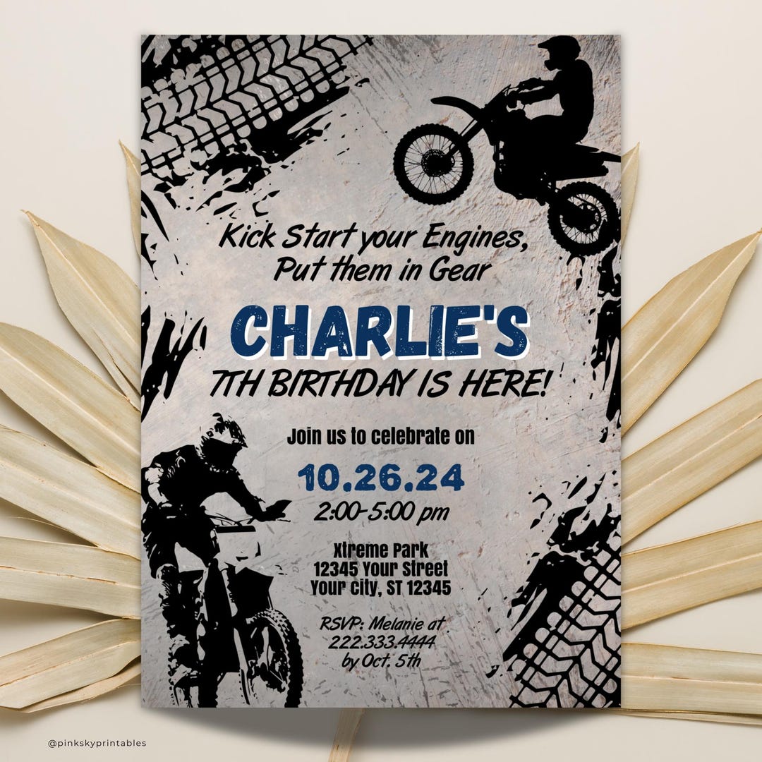 Dirt Bike Birthday Invitation for Boys | EDITABLE Motocross Party ...