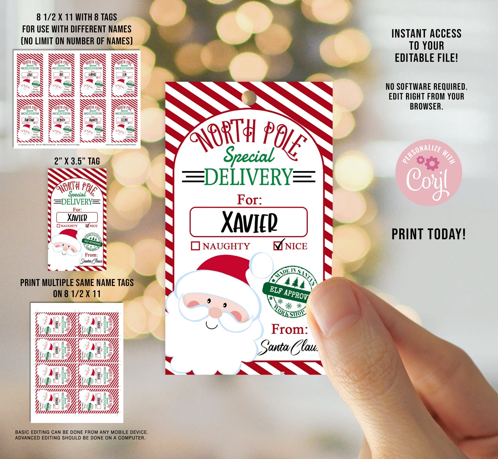 EDITABLE Santa Gift Tags, Instant Download, 4 X 3 Custom Printable Tags ...