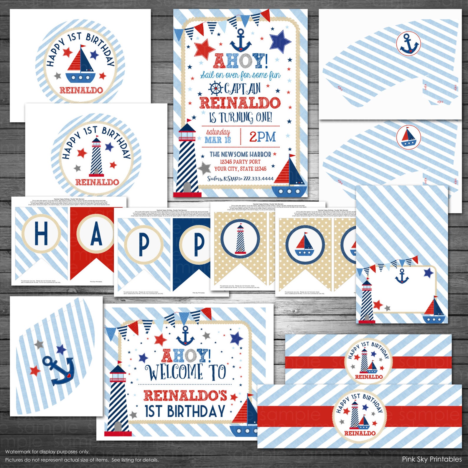 Nautical Birthday Party Package, Printable File, Sailboat Birthday ...