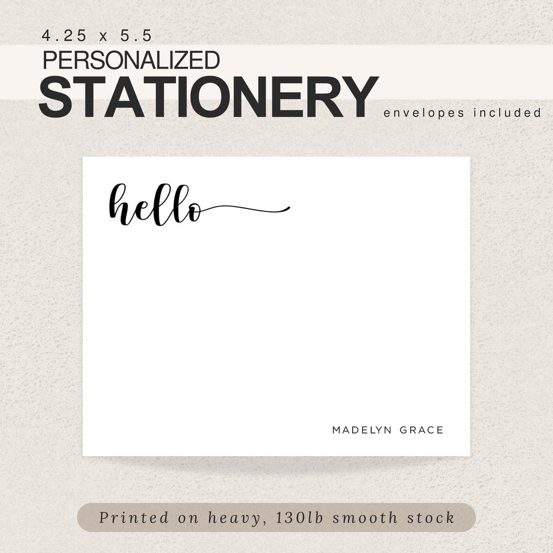 Hello Note Cards and Envelopes Set, Personalized Stationery Cards ...