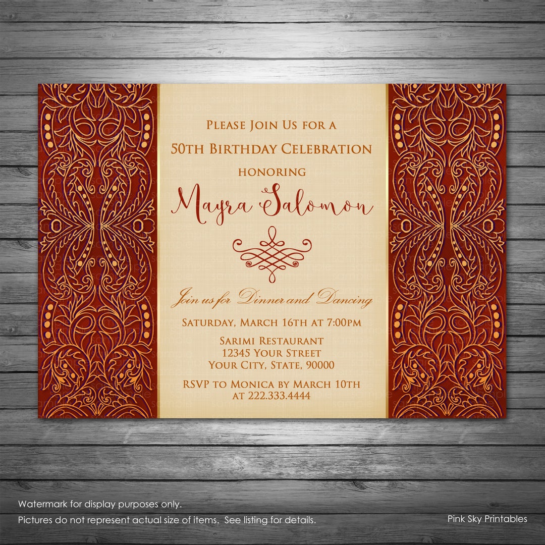 Moroccan Birthday Party Invitations, Adult Birthday Invitation ...