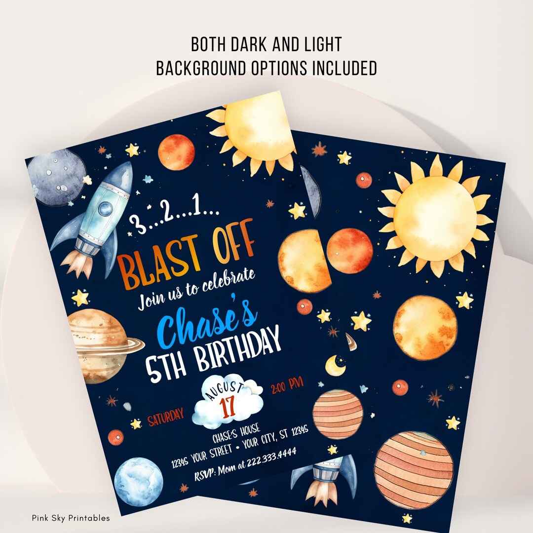 Plantilla de invitación de cumpleaños de planetas, invitación de ...