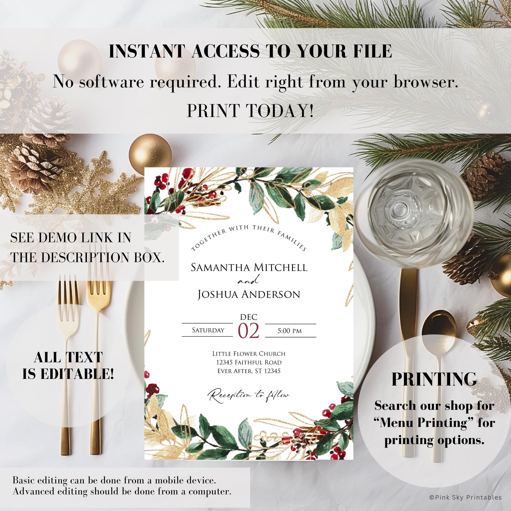 Editable Winter Wedding Invitation, Winter Wedding, Christmas, Winter ...