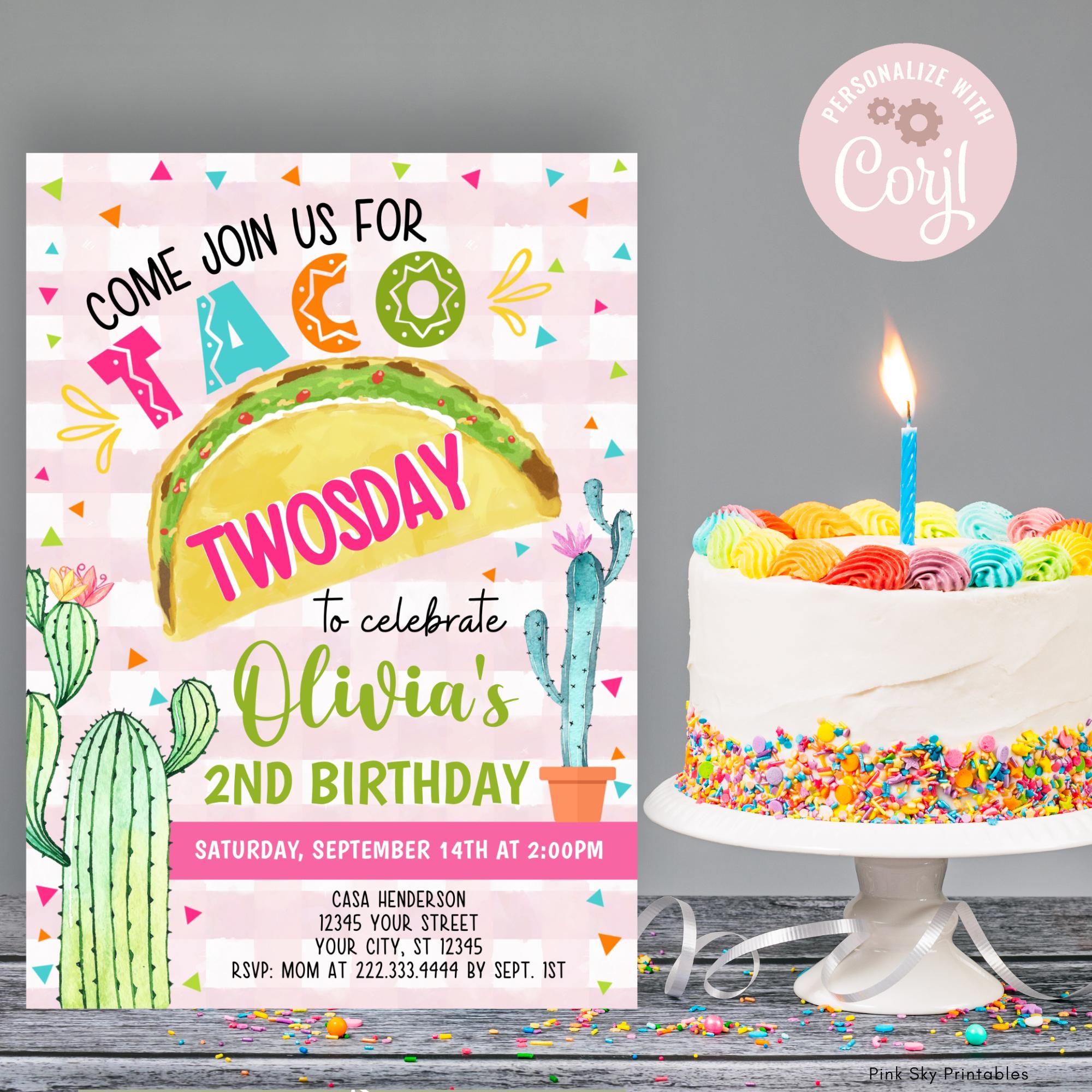 Taco Twosday Birthday Invitation, EDITABLE, Printable, Mexican Fiesta ...