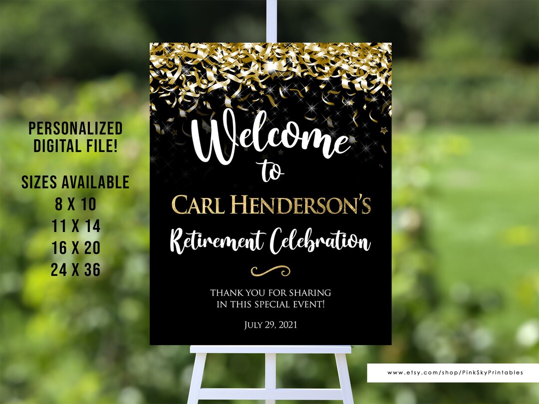 Retirement Party Welcome Sign, Digital File, Black and Gold, Retirement ...