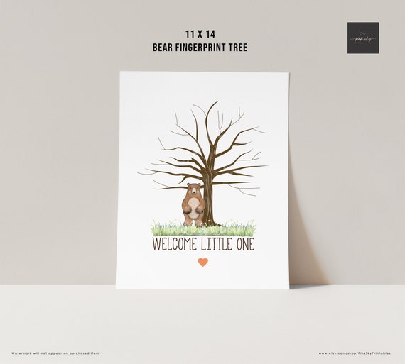 Bear Fingerprint Tree Sign Baby Shower Bear Baby Shower | Etsy