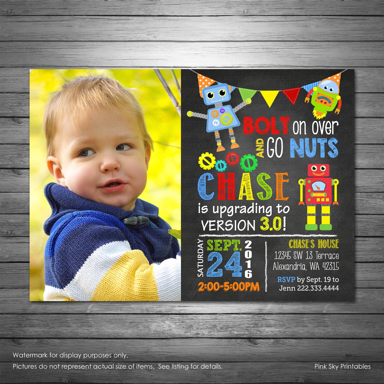 Robots Birthday Invitation Printable or Printed Invitations - Etsy