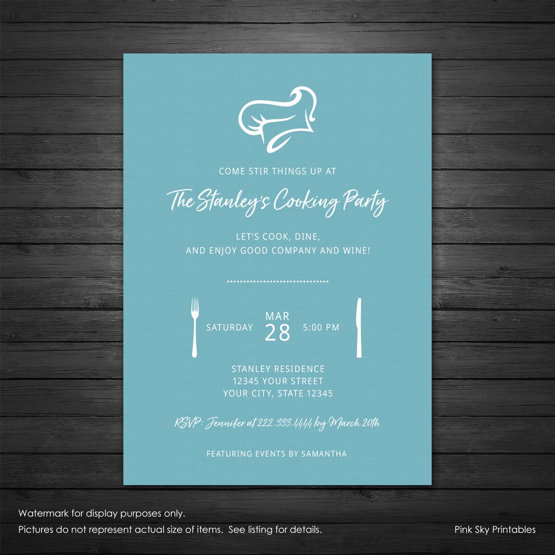 Cooking Party Invitation Printable or Printed Invitations | Etsy