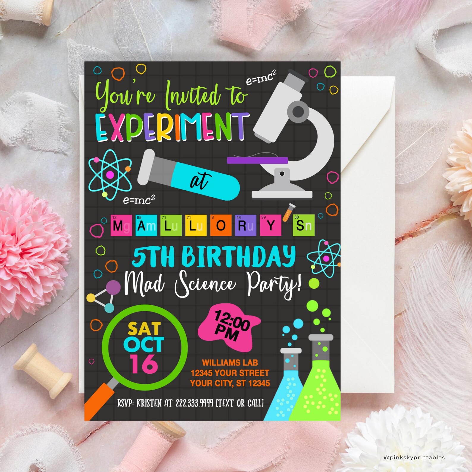 Girls Science Birthday Invitation, Science Birthday, Science Party, Mad ...
