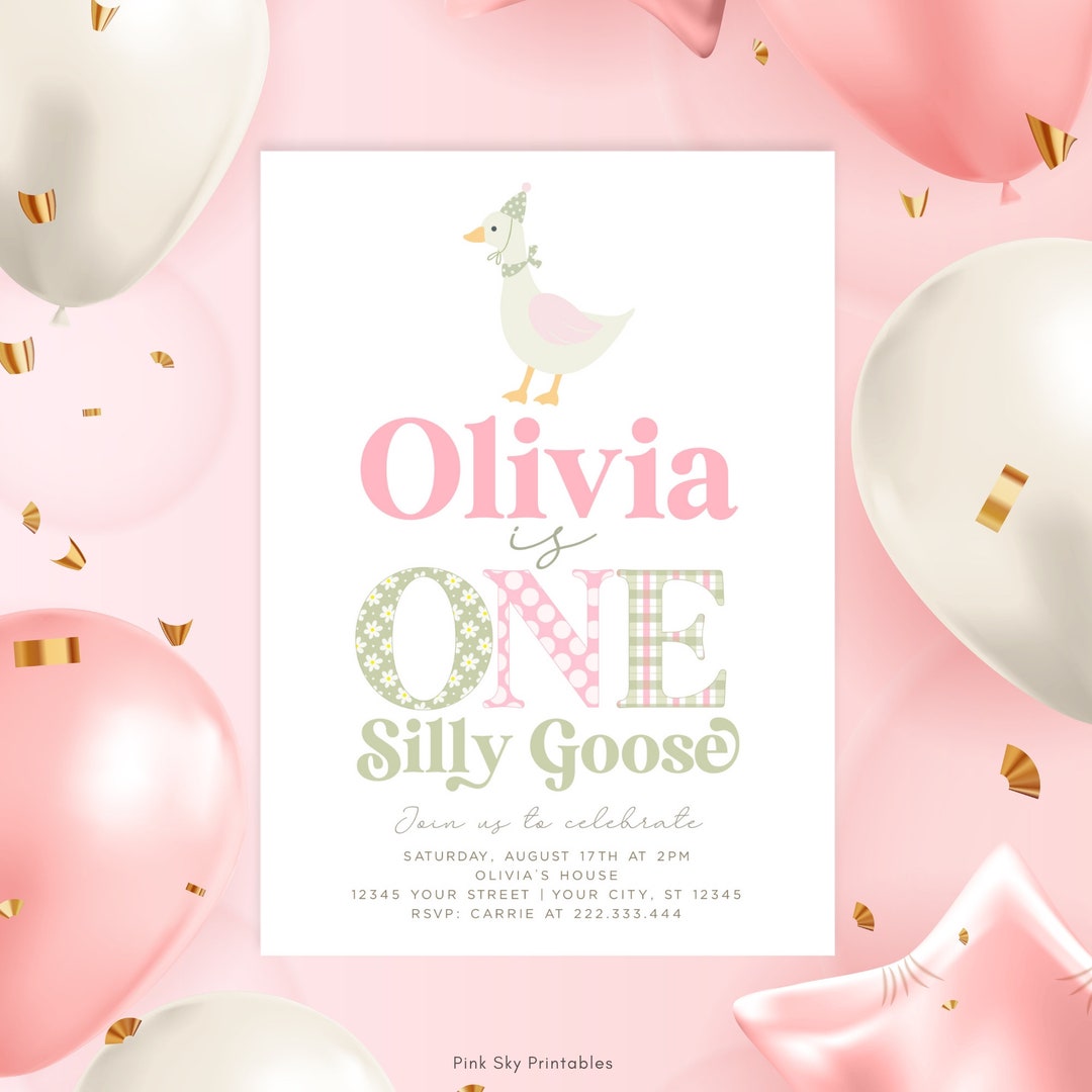 Silly Goose 1st Birthday Invitation, Girls Birthday Invite, Farm Animal ...