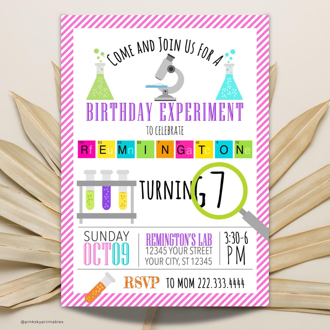Science Birthday Invitations, Printable or Printed Inviations, Girls ...
