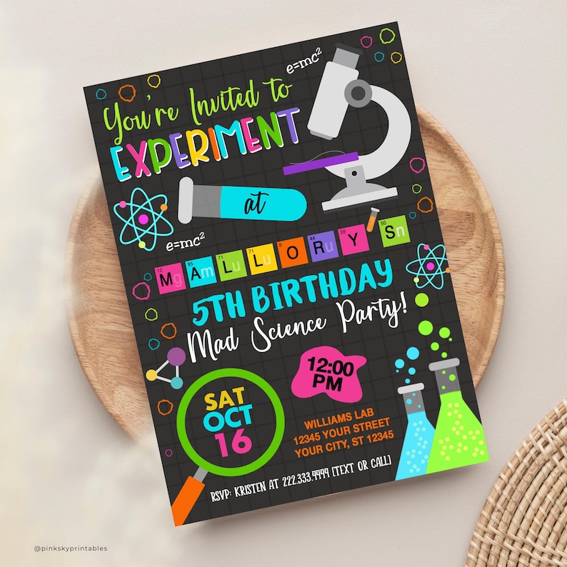 Girls Science Birthday Invitation, Science Birthday, Science Party, Mad ...