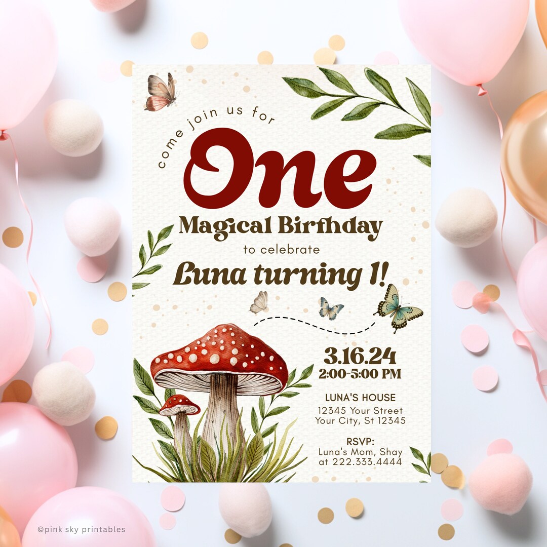 Mushroom Birthday Invitation, First Birthday, Mushroom Party, Forest ...