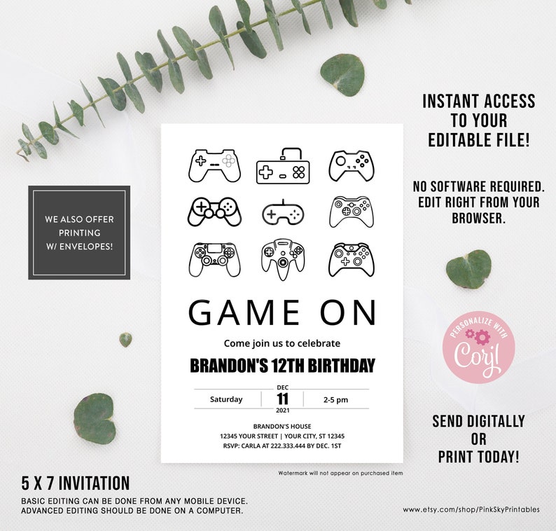 EDITABLE Gaming Birthday Invitation Editable Printable or - Etsy