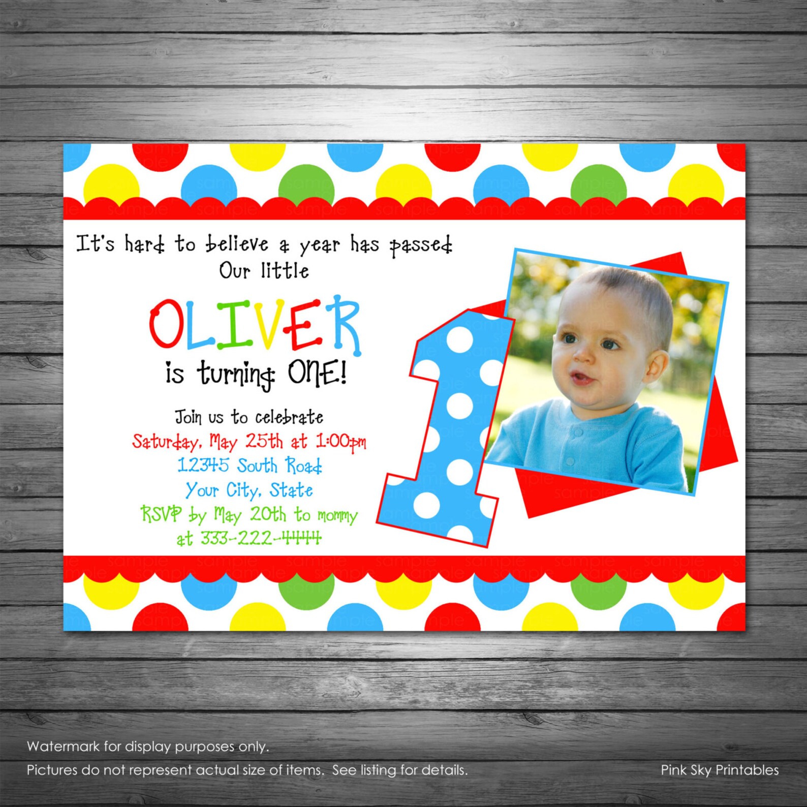 Polka Dots Primary Colors Birthday Party Invitations - Etsy