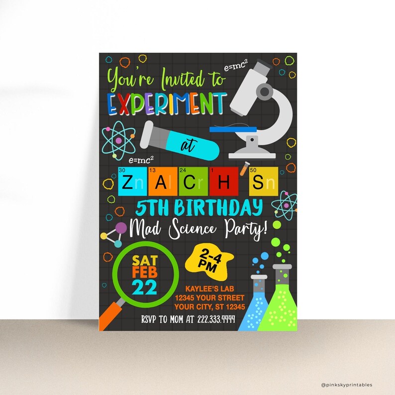 Science Birthday Invitation, Science Birthday, Science Party, Mad ...