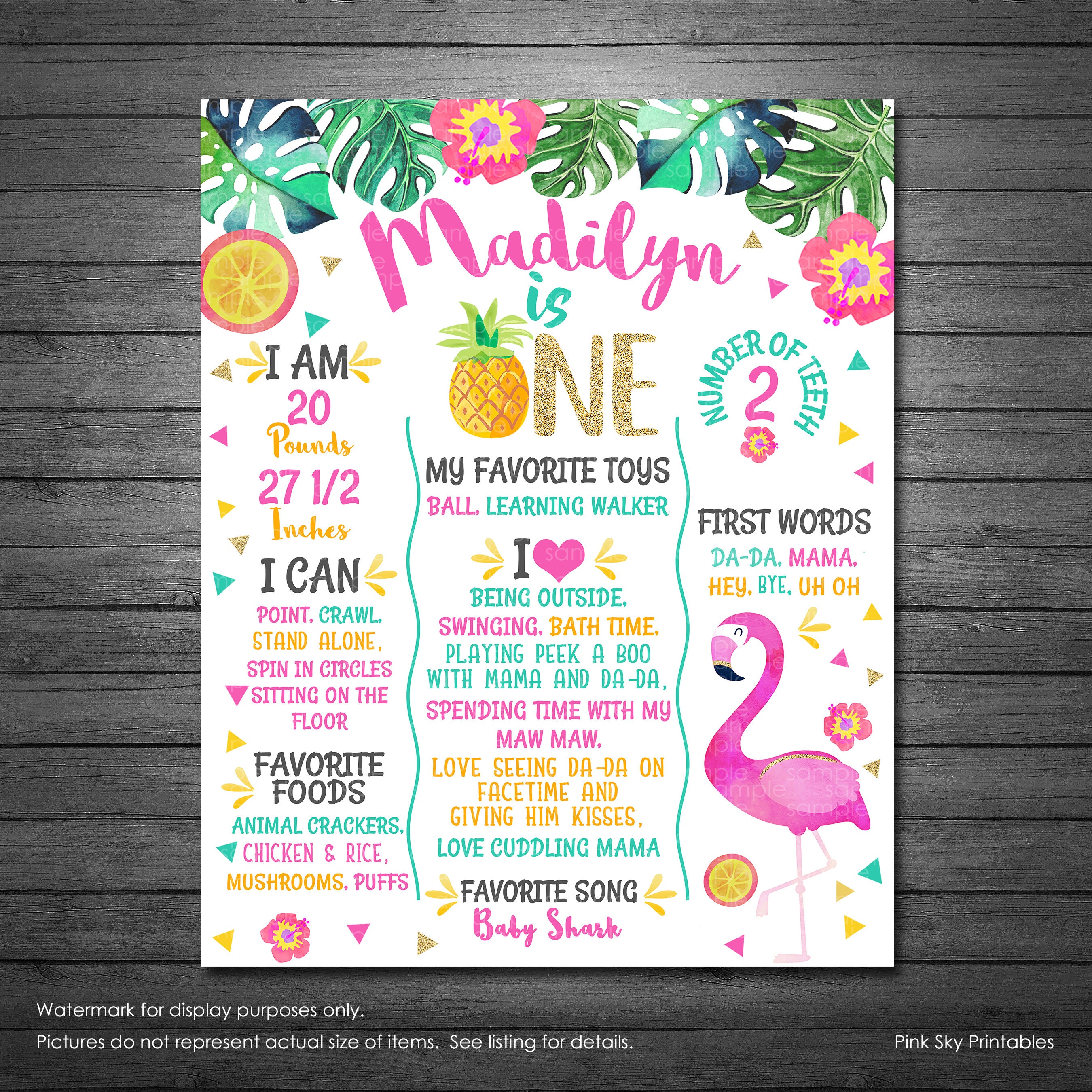 Flamingo 1st Birthday Sign Printable File Flamingo Birthday - Etsy
