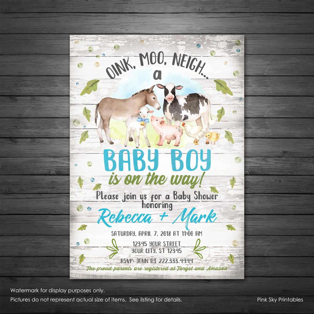 Farm Animals Baby Shower Invitation Printable or Printed - Etsy