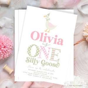 Silly Goose 1st Birthday Invitation, Girls Birthday Invite, Farm Animal ...
