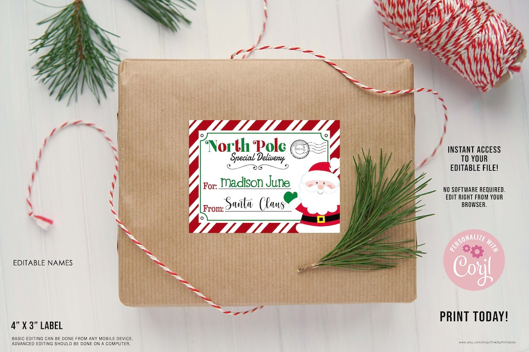 EDITABLE Santa Labels, Instant Download, 4 X 3 Custom Printable Labels ...