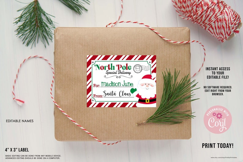 EDITABLE Santa Labels Instant Download 4 X 3 Custom - Etsy