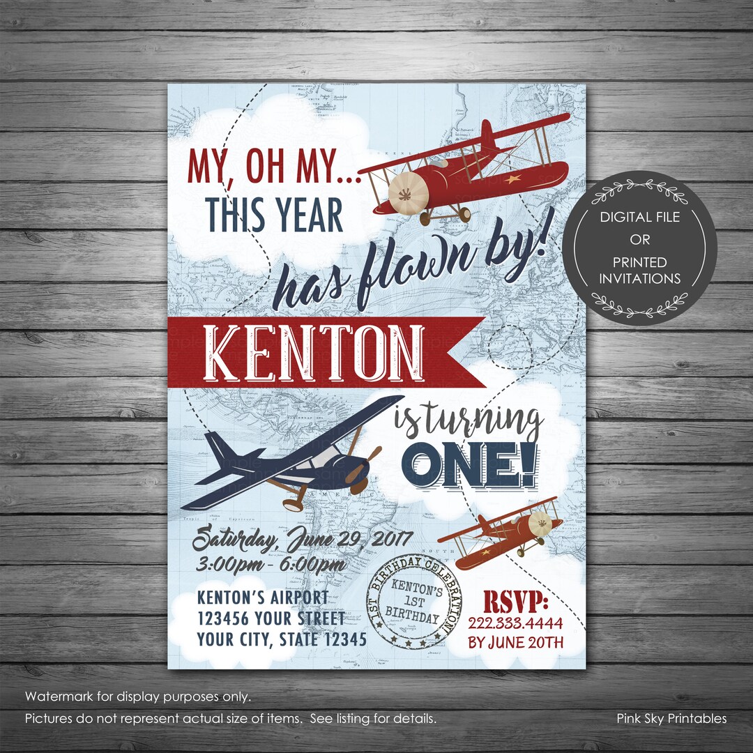 Time Flies Birthday Invitation, Digital or Printed Invitations, Vintage ...