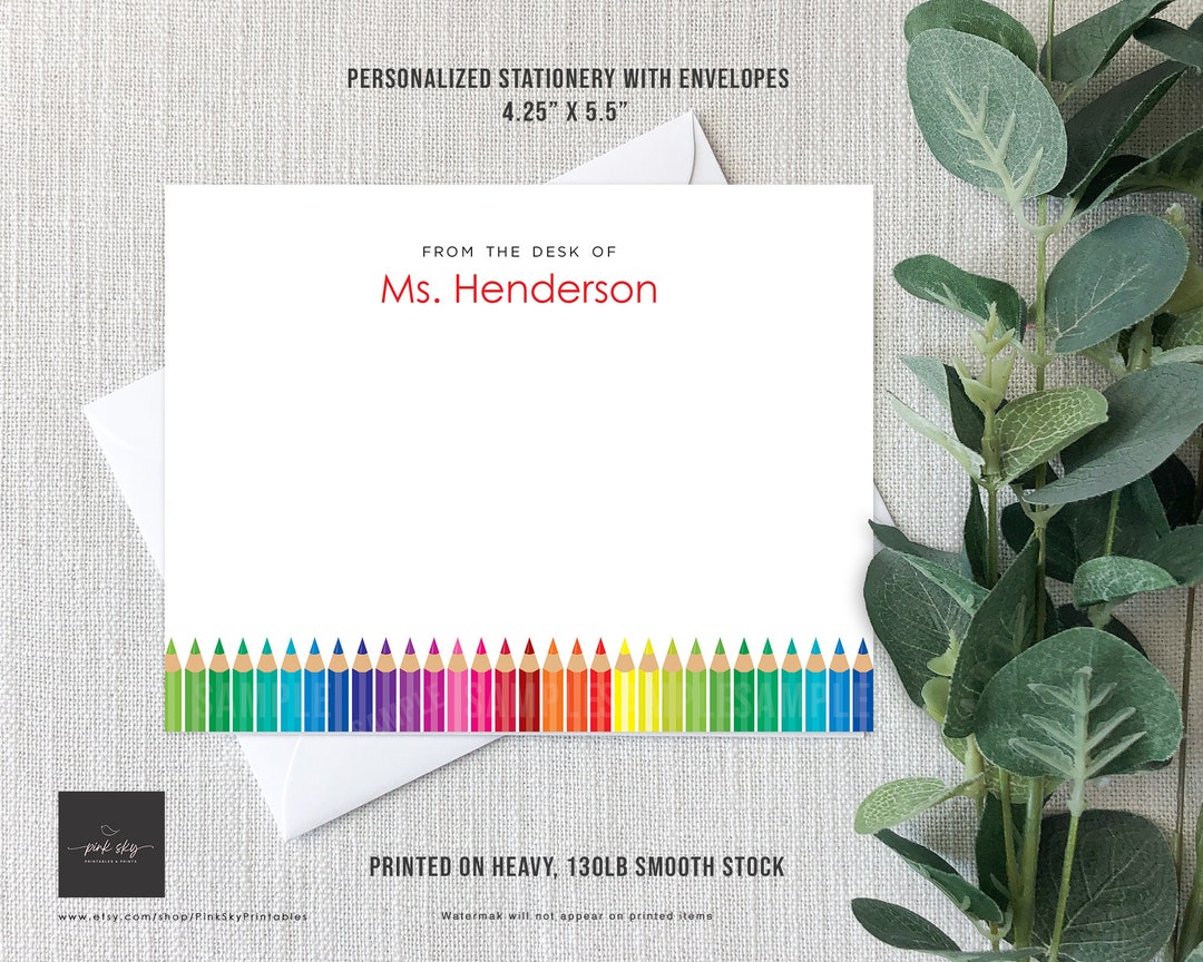 Personalized Teacher Note Cards and Envelopes Set, Personalized ...