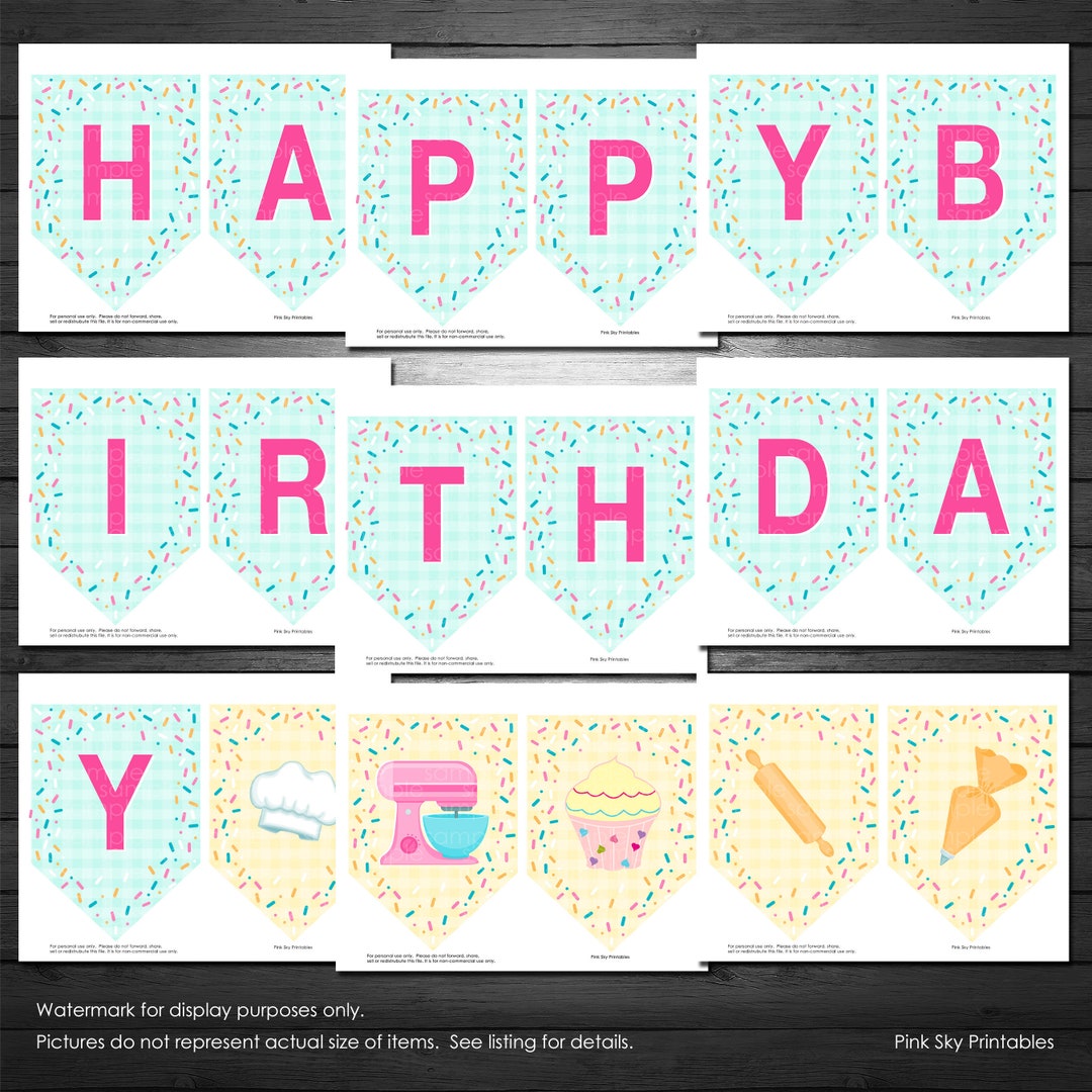 Baking Happy Birthday Banner, INSTANT DOWNLOAD, Cooking Birthday ...