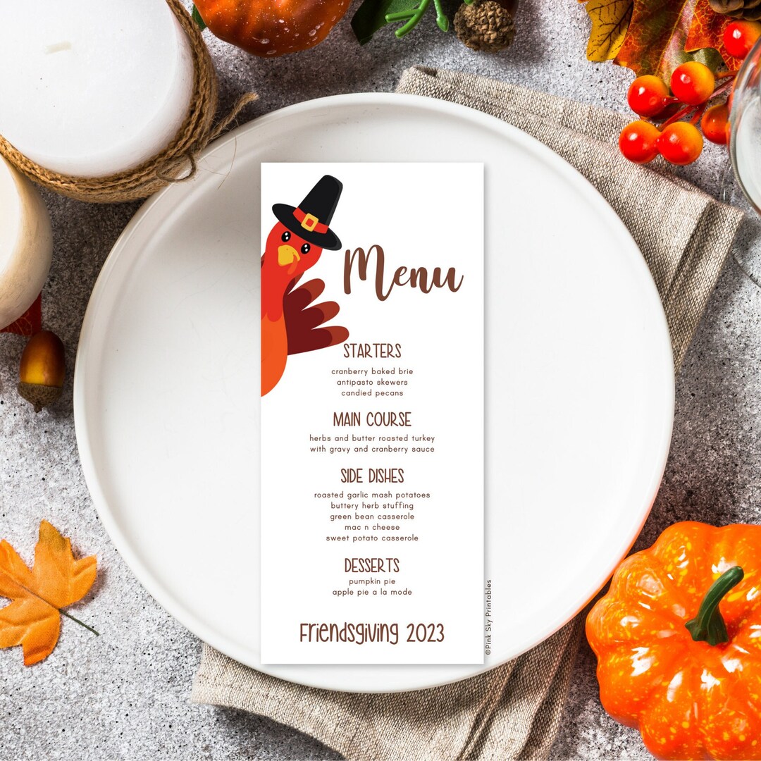Friendsgiving Dinner Menu Template, Printable Thanksgiving Dinner Menu ...