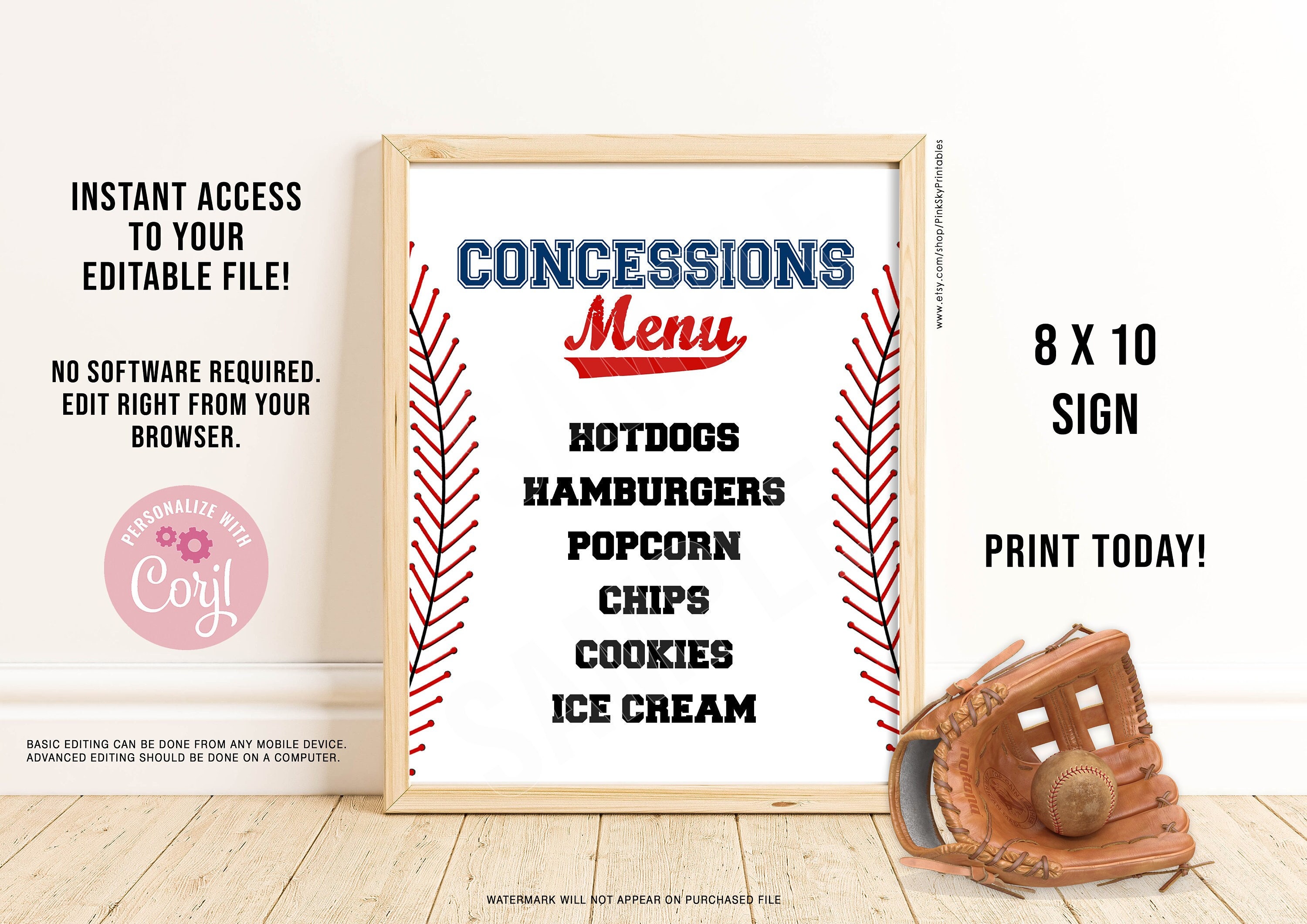 EDITABLE Baseball Concessions Menu Sign Digital File - Etsy Australia