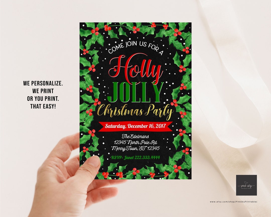 Christmas Party Invitation Digital File Holly Jolly - Etsy