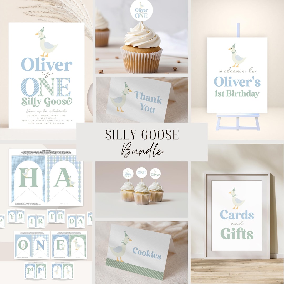 Silly Goose Birthday Party Bundle for Boys | EDITABLE | Invitation ...