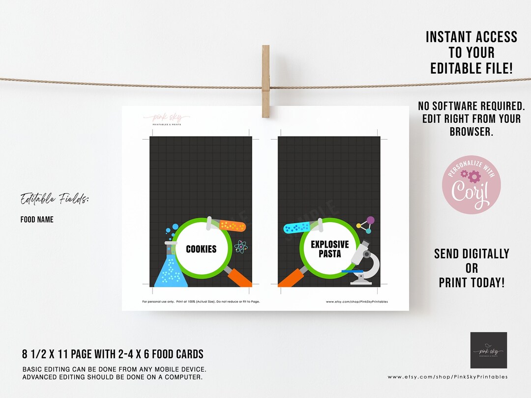 EDITABLE Science Food Cards, Science Birthday, Science Place Cards ...